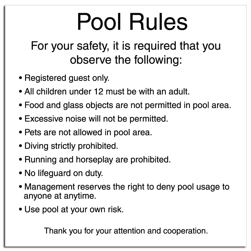 Pool Rules Rising Signs Pool Rules Rising Signs