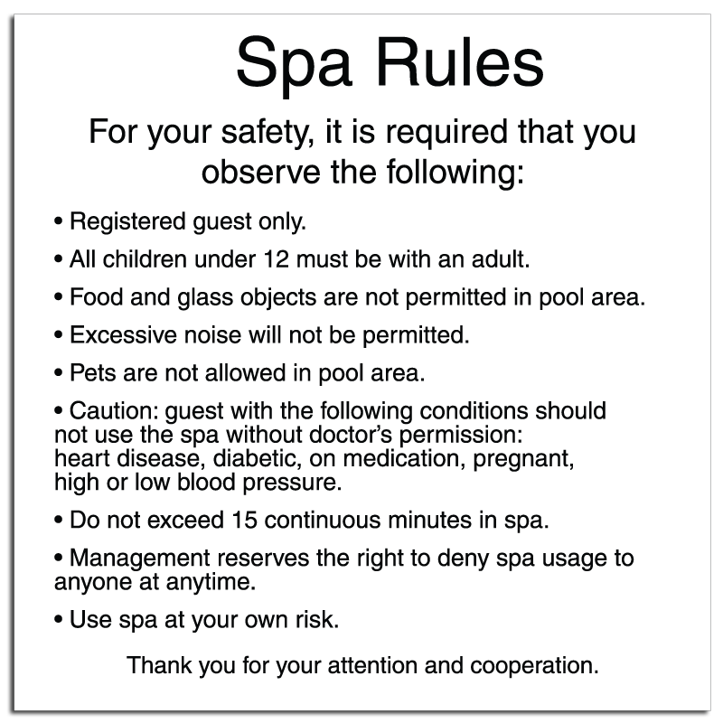 Spa Rules Rising Signs Spa Rules Rising Signs